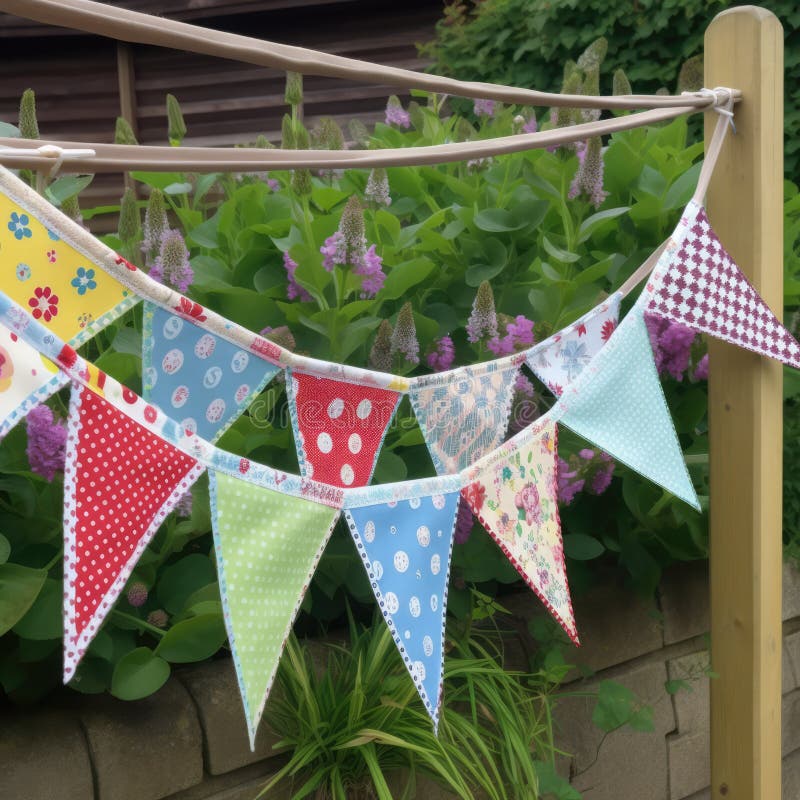 Strings of Bunting in Sunny Garden, Created Using Generative Ai ...