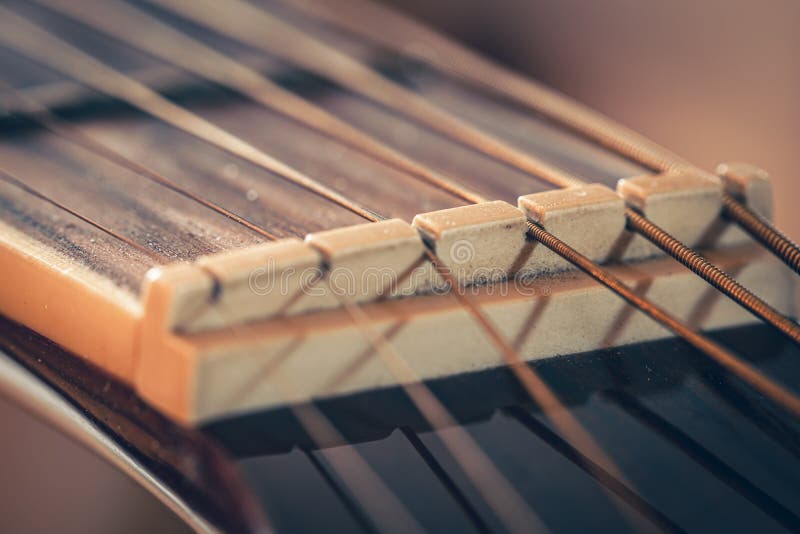 Strings on a Classical Acoustic Guitar, Macro Shot. Stock Image - Image ...