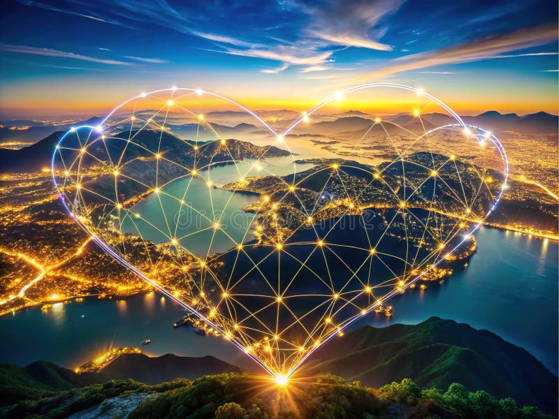 Strings of Light Forming a Glowing Heart Stock Illustration ...