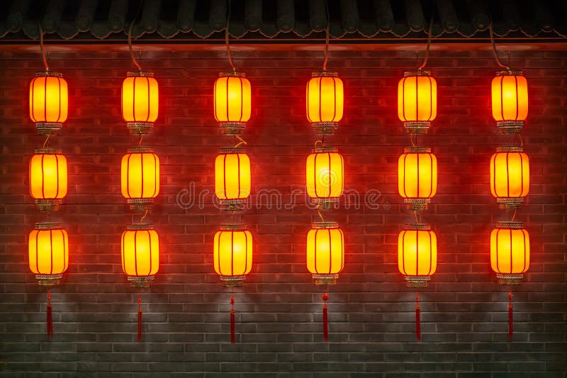 Strings of red lanterns stock image. Image of night - 127401283