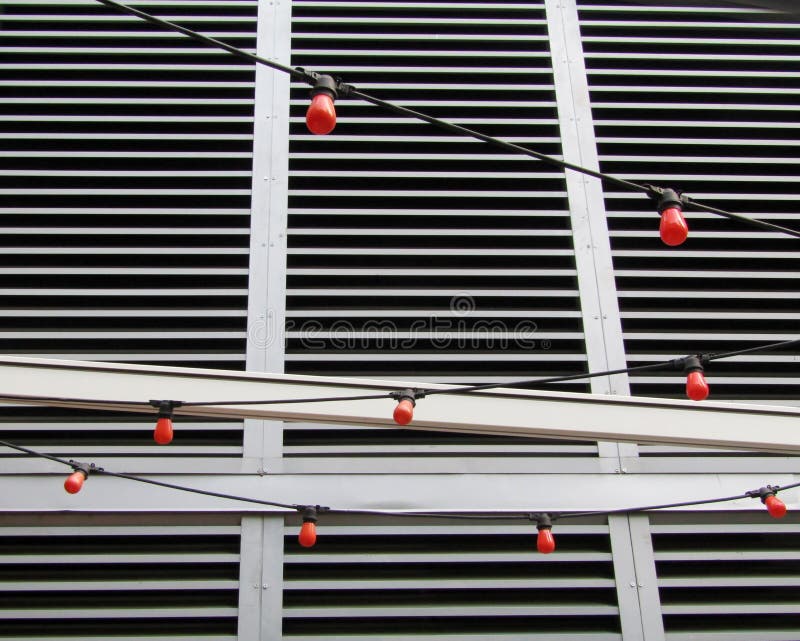 Strings of Red Vintage Outdoor Light Bulbs. Stock Photo - Image of ...