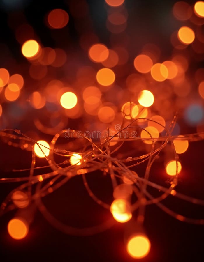 Strings of Warm Orange Lights Twinkle Gently, Casting a Soft Glow in a ...