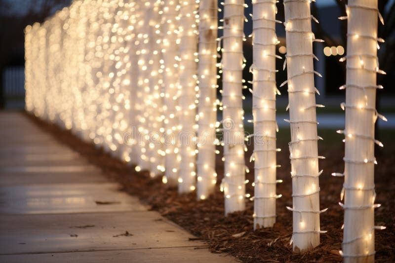 Strings of White Fairy Lights Wrapped Around Posts Stock Illustration ...