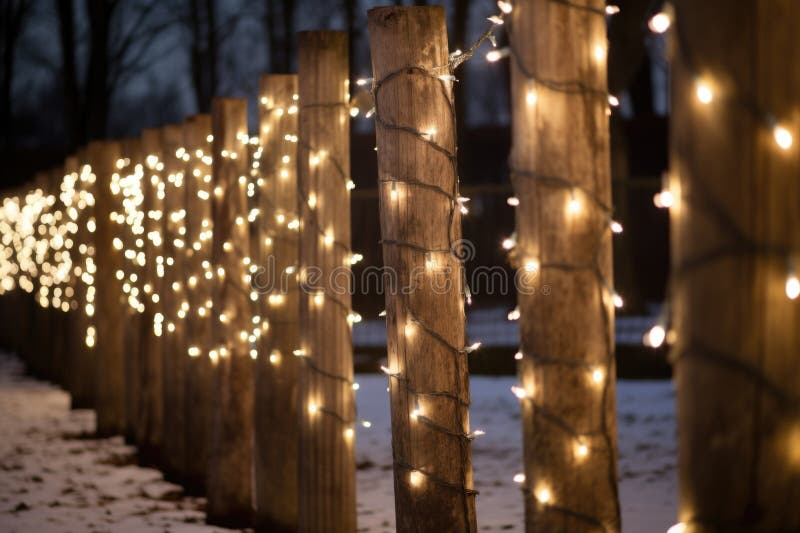 Strings of White Fairy Lights Wrapped Around Posts Stock Photo - Image ...