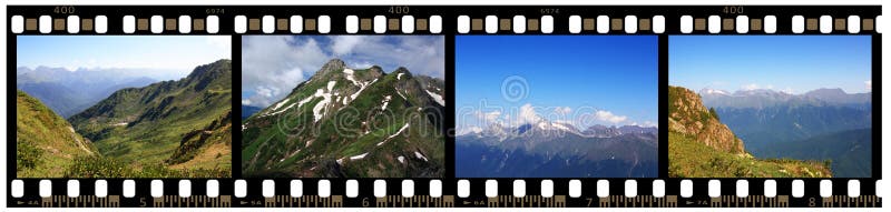 Strip of 35mm Film with Mountains Shots Stock Photo - Image of camera ...