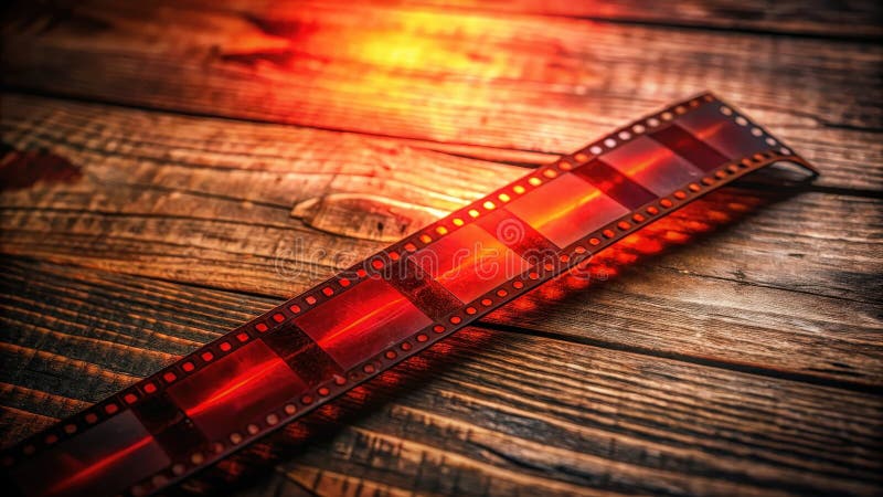 A Strip of Developed Film Rests on a Rustic Wooden Surface, Illuminated ...