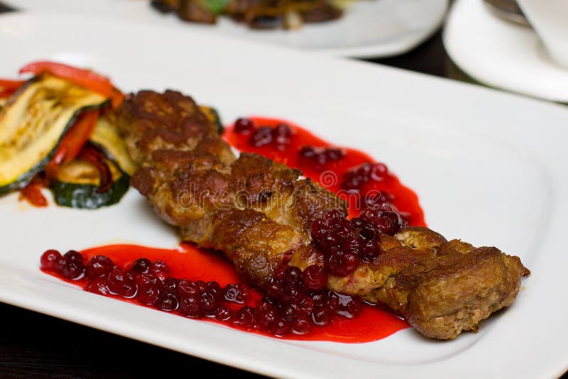 Strip Grilled Meat and Red Sauce Stock Photo - Image of restaurant ...