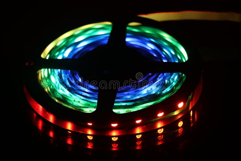 Strip of LED or Light Emitting Diodes with Glowing Multicolor Lights ...