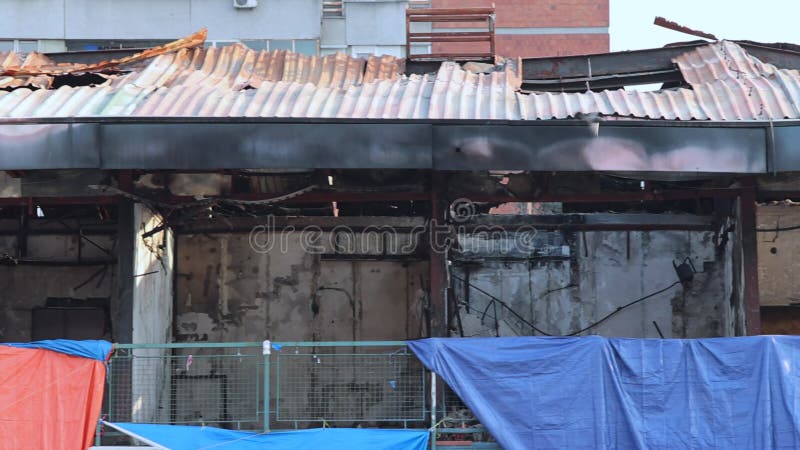 Fire Damage Shopping Mall stock footage. Video of structure - 284074596