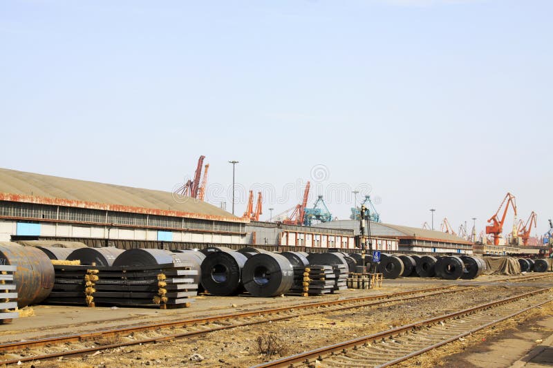 Strip Steel in the Bulk Terminal Stock Photo - Image of warehouses ...