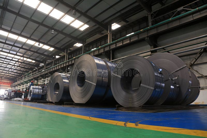 Strip steel in the factory stock image. Image of steel - 382788803
