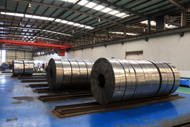 Strip steel in the factory stock image. Image of workshop - 384328323