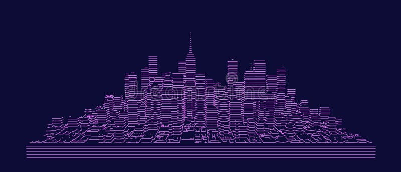 Striped Abstract Model of City. Vector Contour Illustration Stock ...