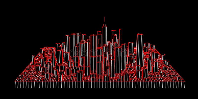 Striped Abstract Model of City. Vector Contour Illustration Stock ...