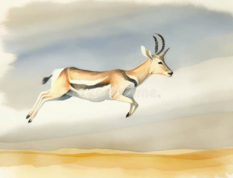 A Striped Antelope Soaring Gracefully Across the Savannah. Cute ...