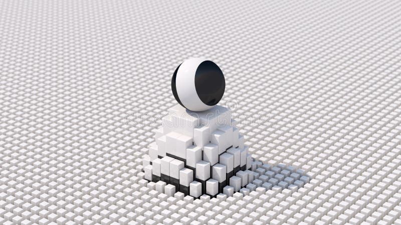 Striped Ball Rolling on Black and White Blocks. Abstract Illustration ...