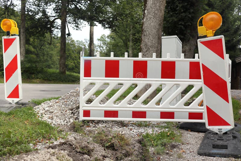 Street Barricade With Stop And Warning Lights For City Lock Down Due To ...