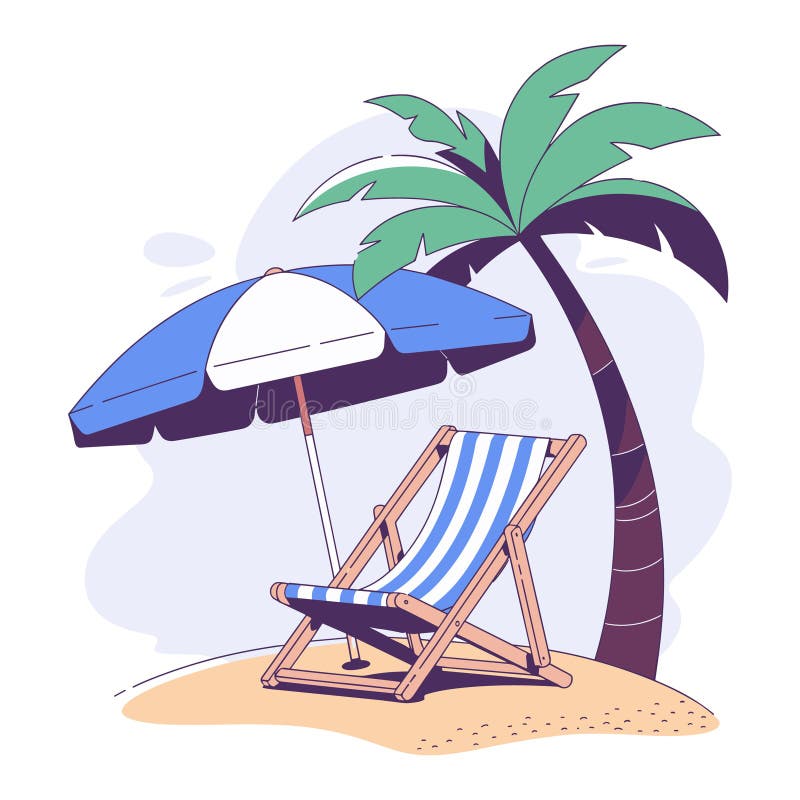 Striped Beach Chair Vector Under Palm Tree Shade Stock Vector ...