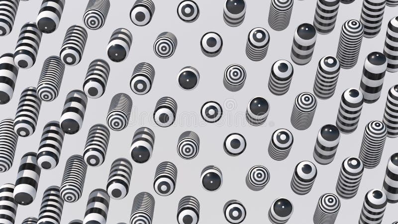 Striped Black and White Shapes Rotating. Abstract Illustration, 3d ... Striped Black and White Shapes Rotating. Abstract Illustration, 3d ...