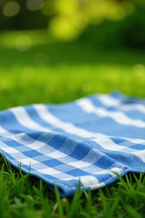 Striped Blue White Picnic Blanket, Green Grass , Picnic, Blue Stock ...