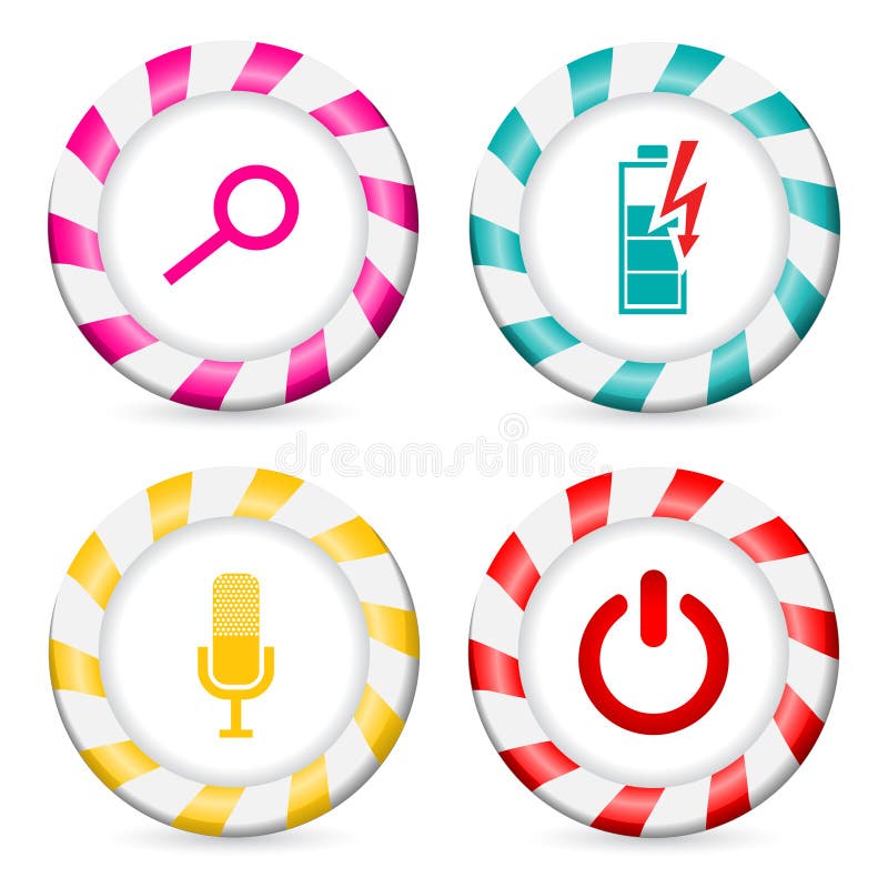 Striped Button Designs with Various Icons Stock Vector - Illustration ...