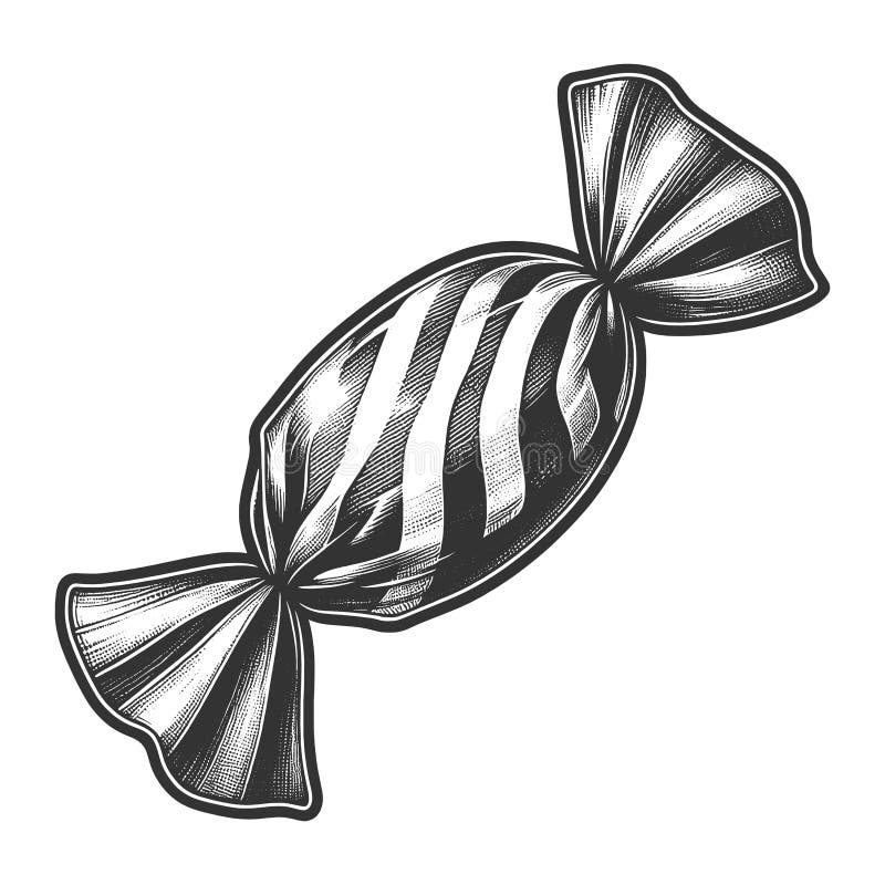 Striped Candy Engraving Sketch Raster Illustration Stock Illustration ...