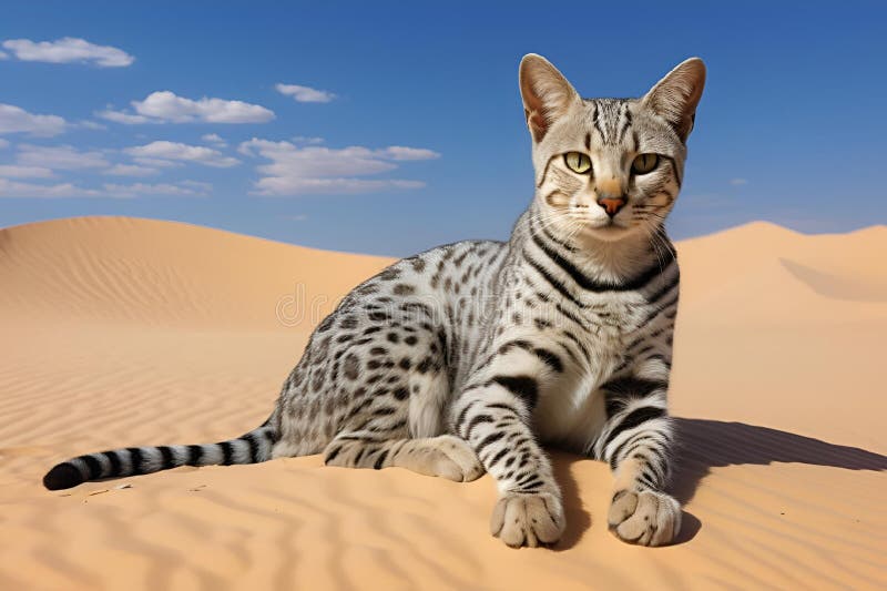Striped Cat on a Desert Dune, AI-generated. Stock Illustration ...