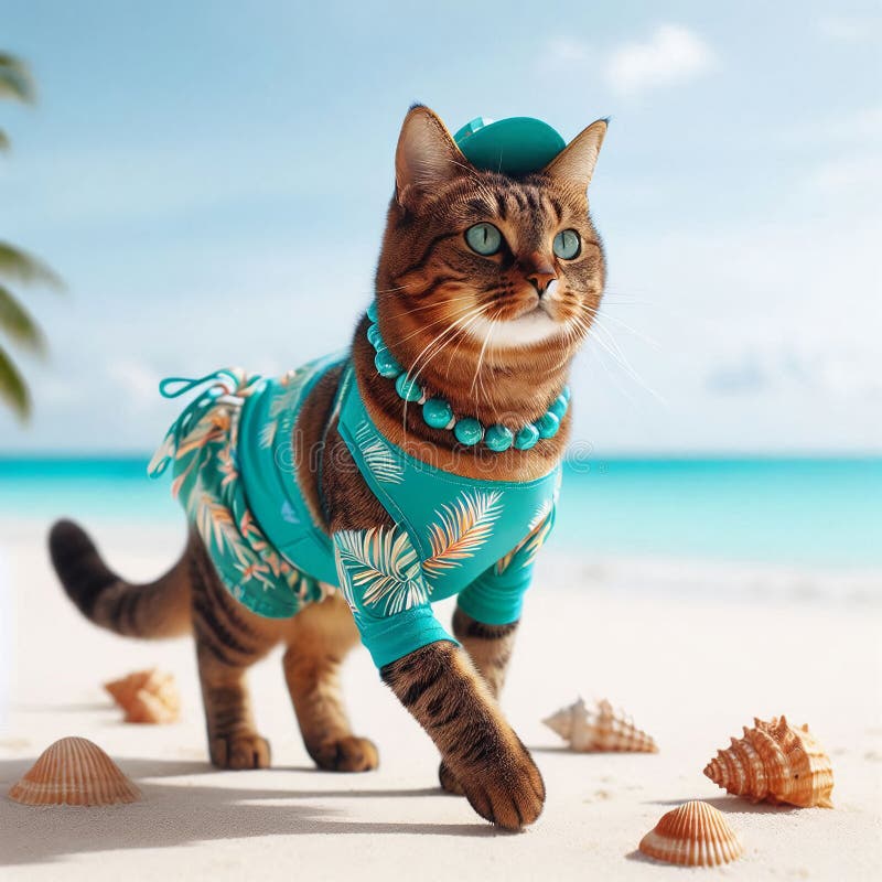 The Striped Cat in a Swimsuit Stock Illustration - Illustration of ...