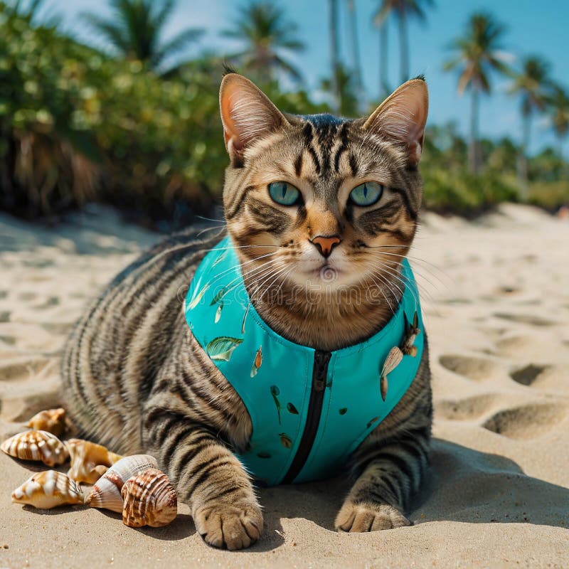 The Striped Cat in a Swimsuit Stock Illustration - Illustration of ...