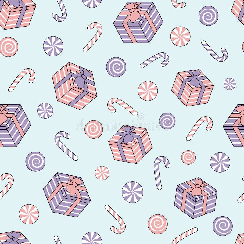 Striped Christmas Presents and Candies Seamless Pattern Stock Vector ...