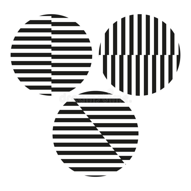 Striped Circle Icons. Black and White. Abstract Geometric Pattern ...