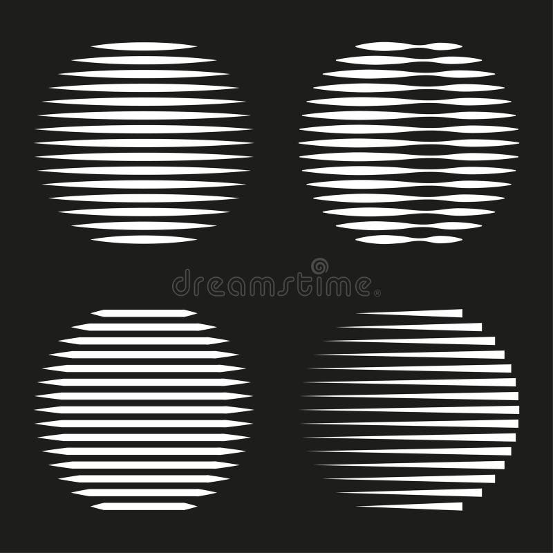 Striped Circle Icons. Horizontal Line Vector. Monochrome Shape Set ...