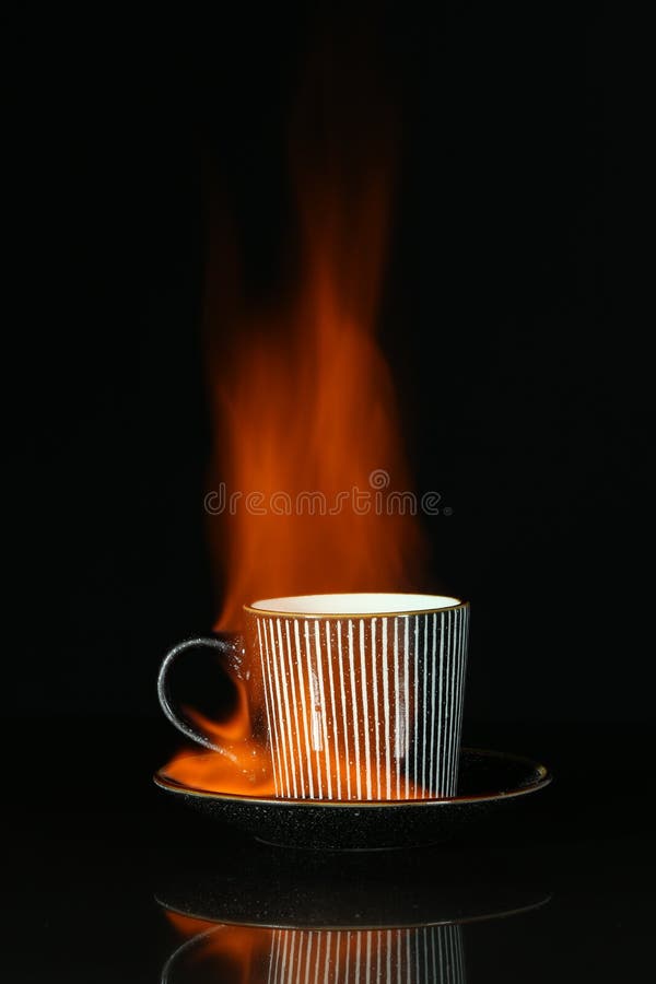 Striped Coffee Cup with Flames of Fire Stock Image - Image of warm ...