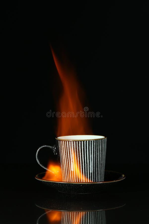 Striped Coffee Cup with Flames of Fire Stock Photo - Image of studio ...