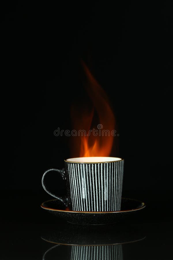 Striped Coffee Cup with Flames of Fire Stock Image - Image of beverage ...