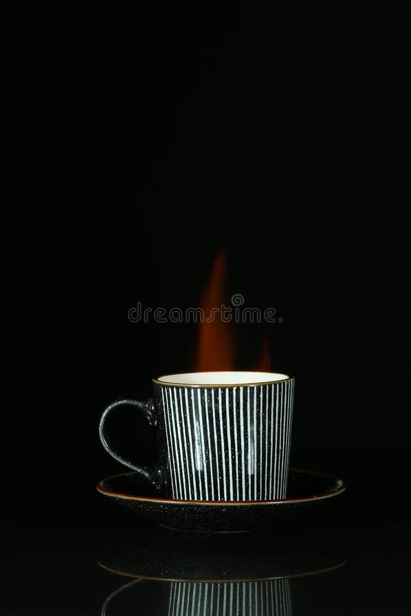 Striped Coffee Cup with Flames of Fire Stock Photo - Image of closeup ...