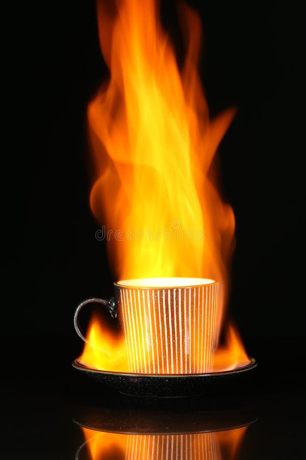 Striped Coffee Cup with Flames of Fire Stock Image - Image of beverage ...