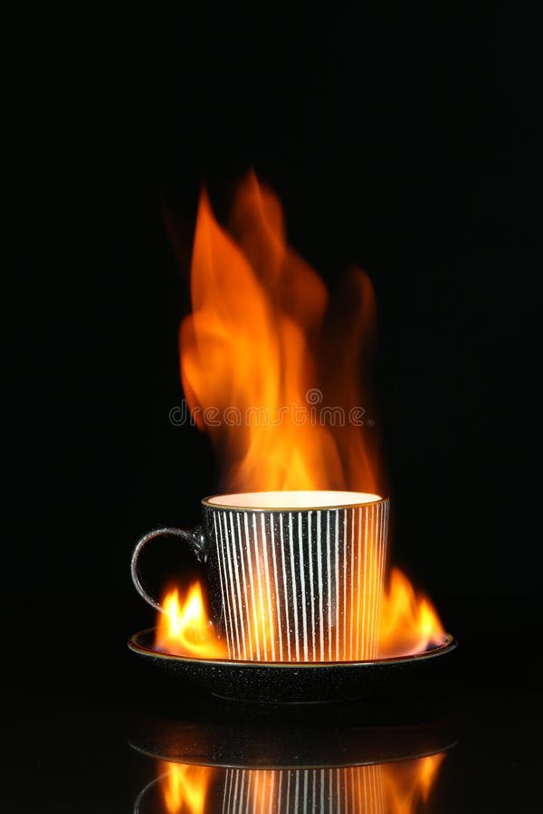 Striped Coffee Cup with Flames of Fire Stock Image - Image of space ...