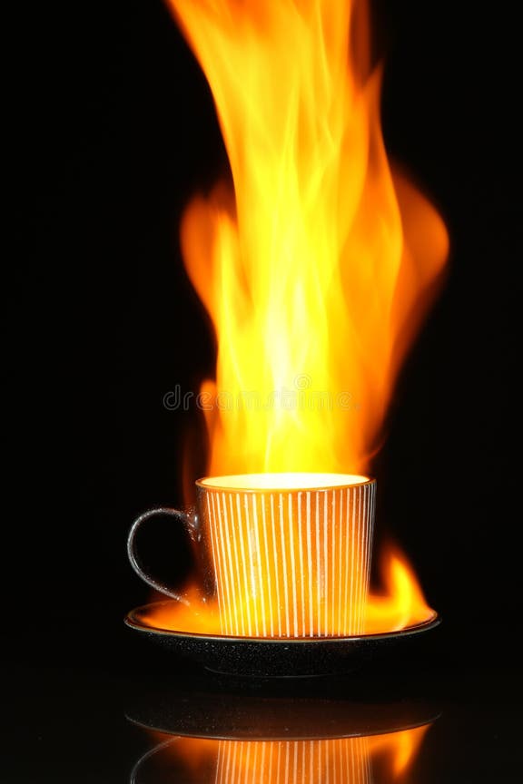 Striped Coffee Cup with Flames of Fire Stock Photo - Image of drink ...