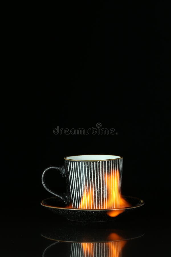 Striped Coffee Cup with Flames of Fire Stock Image - Image of empty ...