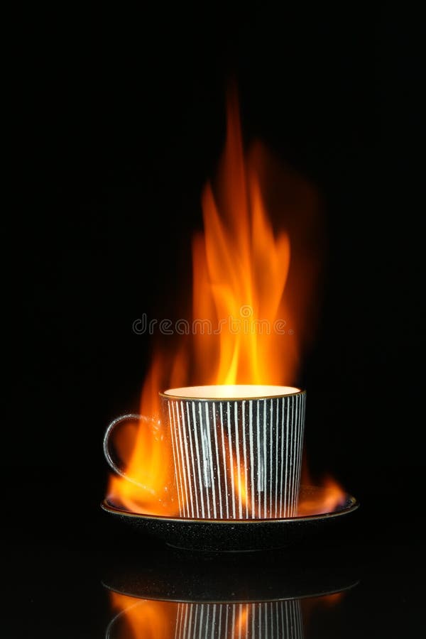 Striped Coffee Cup with Flames of Fire Stock Photo - Image of space ...