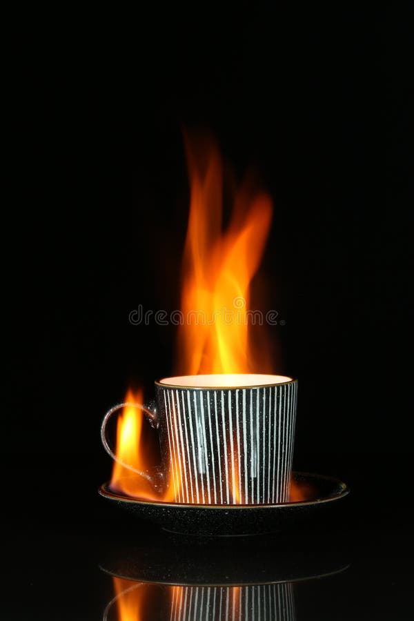 Striped Coffee Cup with Flames of Fire Stock Photo - Image of empty ...