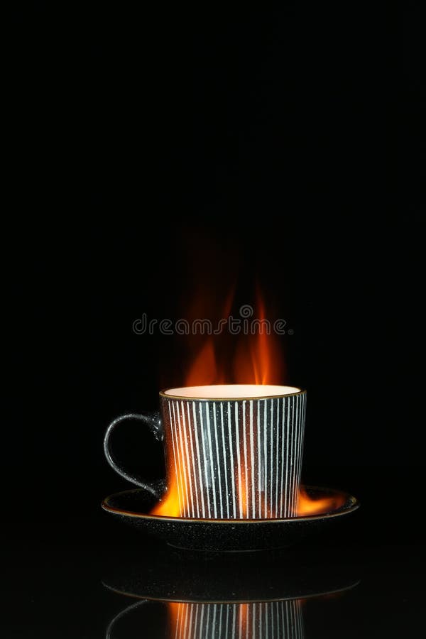 Striped Coffee Cup with Flames of Fire Stock Image - Image of striped ...