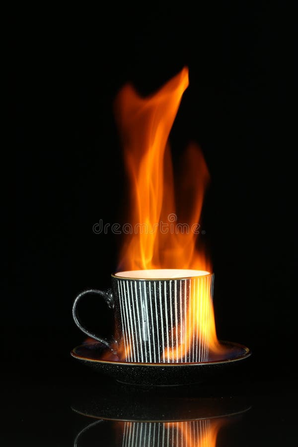 Striped Coffee Cup with Flames of Fire Stock Photo - Image of space ...