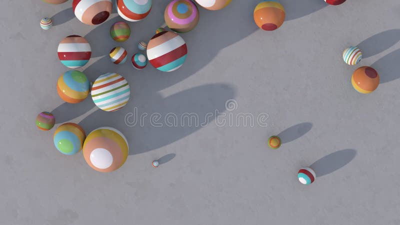 Striped Colorful Balls Rolling. Concrete Floor. Abstract Animation, 3d ...