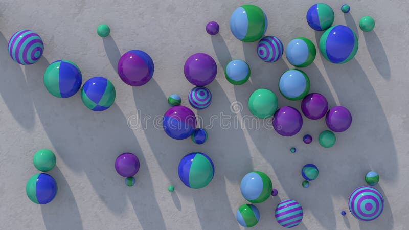 Striped Colorful Balls Rolling. Concrete Floor, Hard Light Stock ...