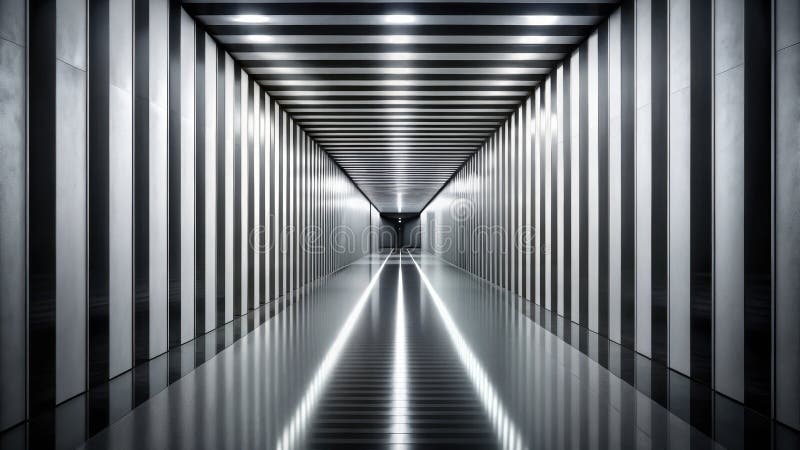 Striped Corridor a Modern Architectural Perspective of a Reflective ...