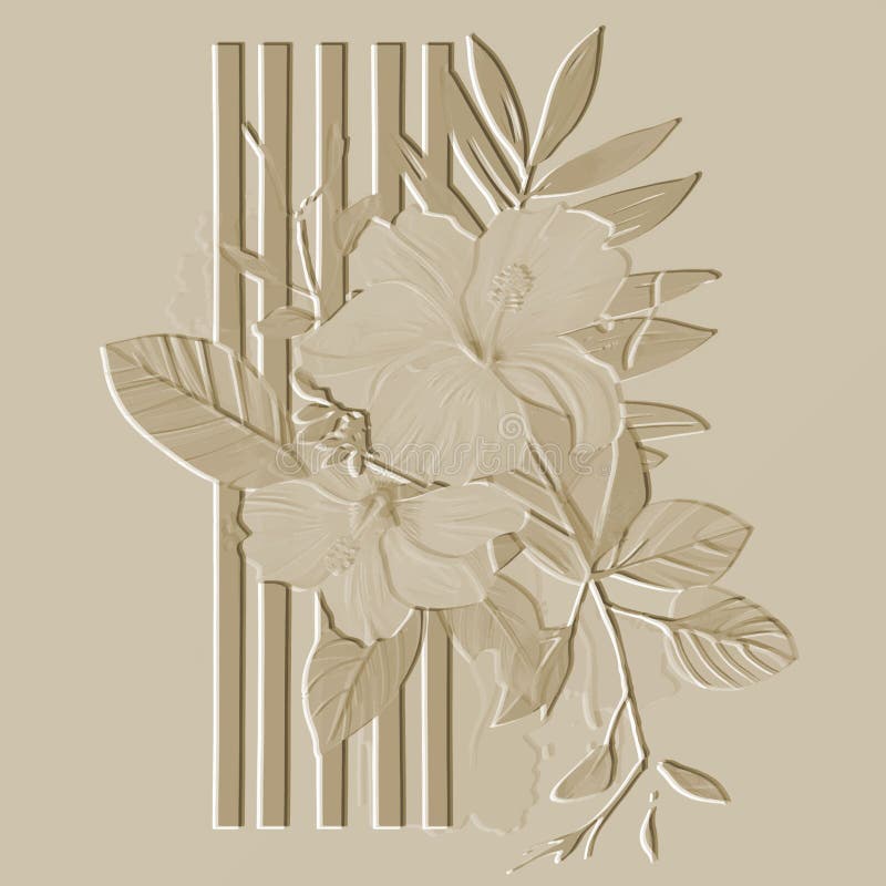 Striped 3d Embossed Floral Seamless Pattern. Textured Relief Cream ...