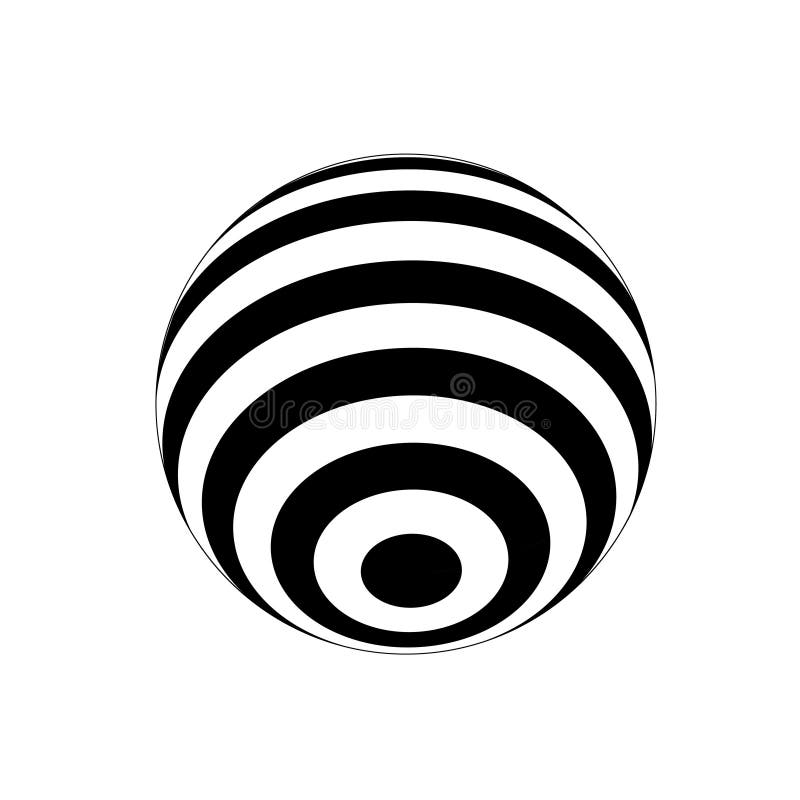 Striped 3D Sphere Icon. Spherical Shape with Concentric Circles Pattern ... Striped 3D Sphere Icon. Spherical Shape with Concentric Circles Pattern ...