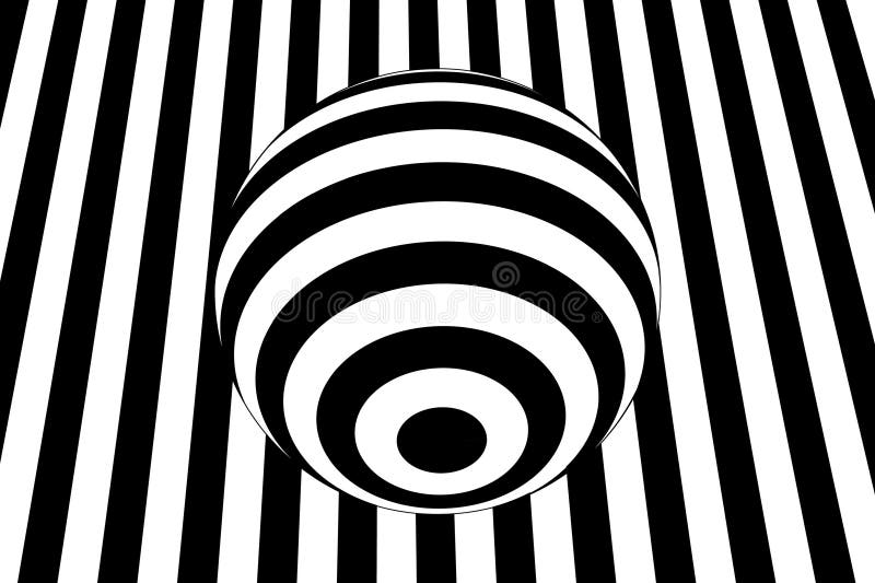 Striped 3D Sphere, Orb Surface, Globe Figure on Black and White Stripes ... Striped 3D Sphere, Orb Surface, Globe Figure on Black and White Stripes ...
